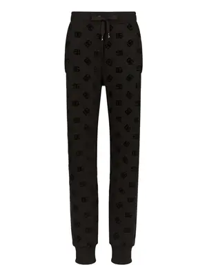 Dolce & Gabbana Logo-flocked Cotton Track Pants - Black