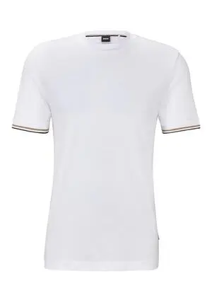 BOSS Striped-cuffs Cotton T-shirt - White