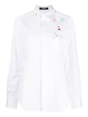 UNDERCOVERISM Floral-embroidered Cotton Shirt - White