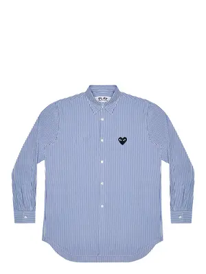 Play Comme Des Garcon Striped Shirt With Heart Patch - Blue