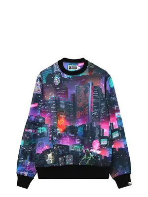 A BATHING APE Neon Tokyo Crewneck - Black