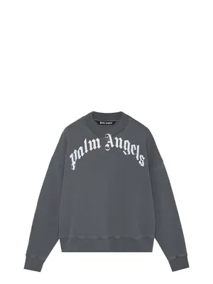 Palm Angels Gd Curved Logo Crew /white - Black