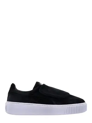PUMA Basket Platform Strap Velvet Sneakers - Black