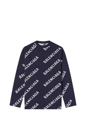 Balenciaga Allover Logo Crewneck /white - Black