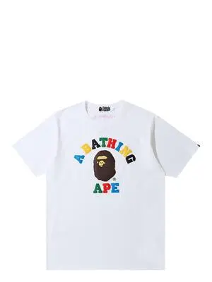 A BATHING APE Multi Color Letters College Tee - White