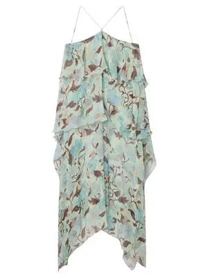 Stella McCartney Lady Garden Print Silk Chiffon Halterneck Dress - Mint Multicolour