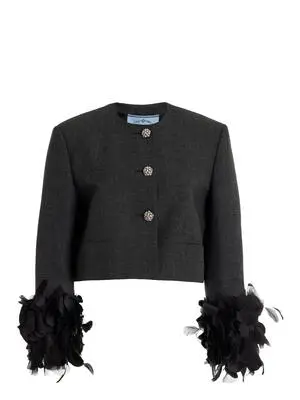 Prada Feather-embellished Wool Jacket - Grey
