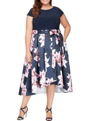 SL FASHIONS Floral High-low Dress - Navy