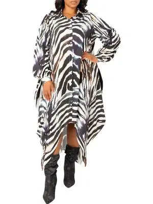 BUXOM COUTURE Drape Maxi Shirt Dress - White Multi