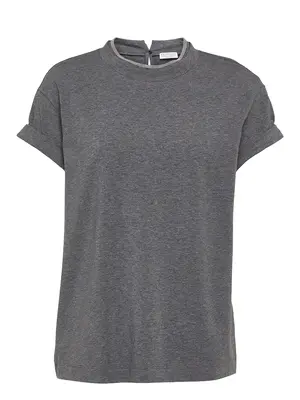 Brunello Cucinelli Embellished Cotton-blend T-shirt - Grey