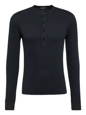 TOM FORD Ribbed-knit Jersey Henley Shirt - Black