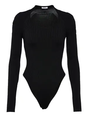 Alaïa Ribbed-knit Bodysuit - Black