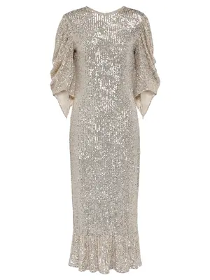 ROBERTA EINER Drama Sequined Midi Dress - Silver