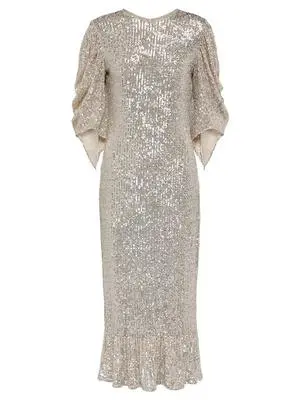 ROBERTA EINER Drama Sequined Midi Dress - Silver