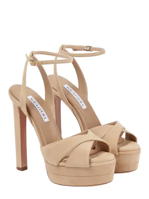 AQUAZZURA Divine 130 Suede Platform Sandals - Beige