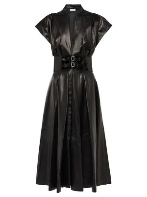 Alaïa Belted Leather Midi Dress - Black