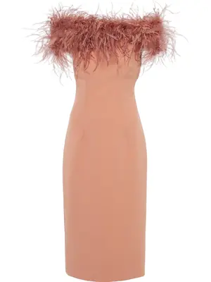 Safiyaa Feather-trimmed Midi Dress - Pink