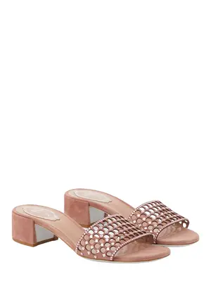 Rene Caovilla Embellished Suede Mules - Pink