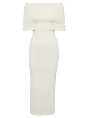 Wardrobe.NYC Off-shoulder Ribbed-knit Midi Dress - White