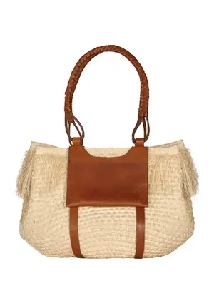 Johanna Ortiz Johanna Ortiz Eclipse Solar Raffia And Leather Tote Bag Neutral