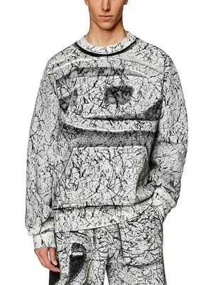 DIESEL® Cotton Fleece Crewneck Sweatshirt With Logo Print - Very Black