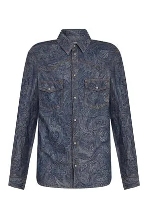 Etro Paisley-print Denim Shirt - Blue