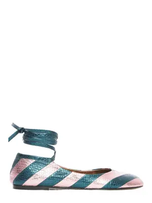 La DoubleJ Striped Snakeskin-effect Ballerina - Blue