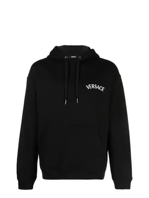 Versace Milano Stamp-embroidered Cotton Hoodie - Black