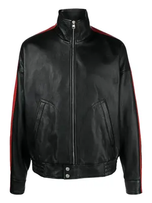 Alexander McQueen Striped Leather Biker Jacket - Black