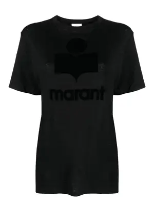 MARANT ETOILE Zewel Flocked Linen T-shirt - Black