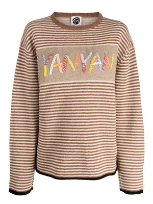 YANYAN Logo-embroidered Stripe-pattern Jumper - Brown