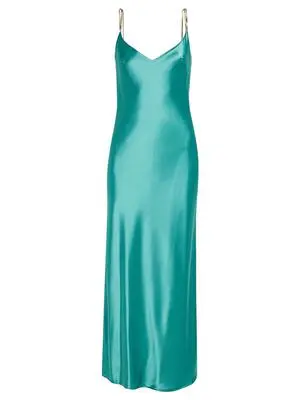 Galvan Chain-trimmed Satin Maxi Slip Dress - Turquoise