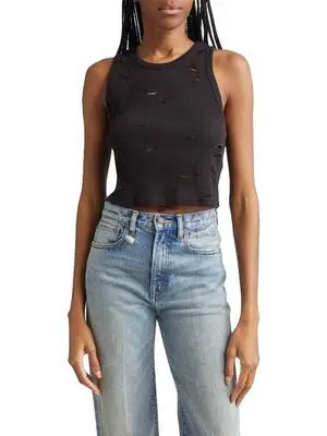 R13 Distressed Crop Tank - Black
