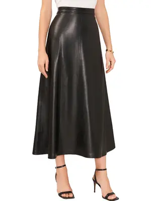Vince Camuto Faux Leather A-line Skirt - Rich Black