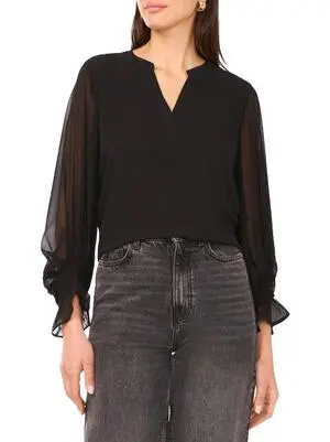 Vince Camuto Vince Camuto Ruffle Cuff Split Neck Blouse Rich Black