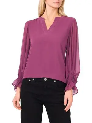 Vince Camuto Vince Camuto Ruffle Cuff Split Neck Blouse Sweet Plum