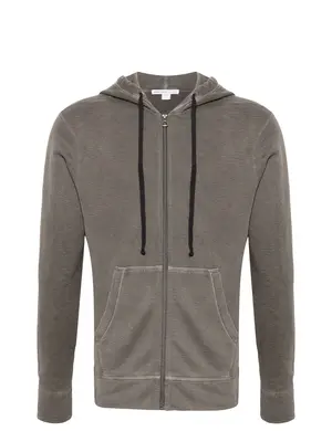 JAMES PERSE Zipped Jersey-fleece Hoodie - Brown