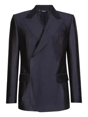 Dolce & Gabbana Double-breasted Silk Suit Jacket - Blue