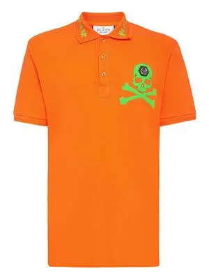 Philipp Plein Skull-print Cotton Polo Shirt - Orange