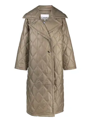 GANNI Quilted Recycled-shell Coat - Brown