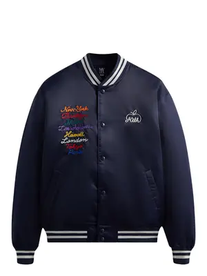 Kith New York To The World Satin Bomber Jacket - Blue