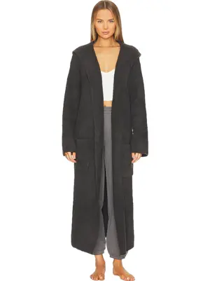 Barefoot Dreams Cozychic Ribbed Hooded Robe - Carbon