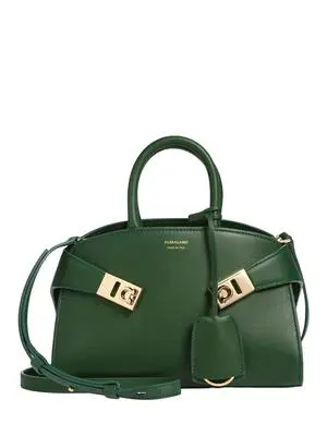 FERRAGAMO FERRAGAMO Mini Hug Leather Top Handle Satchel Exclusive Forest Green