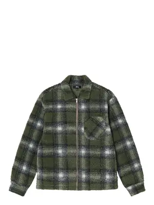 StÜssy Shadow Plaid Sherpa Zip Shirt 'olive - Green