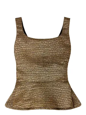 LIBEROWE Net Sustain Metallic Jacquard Peplum Top - Gold