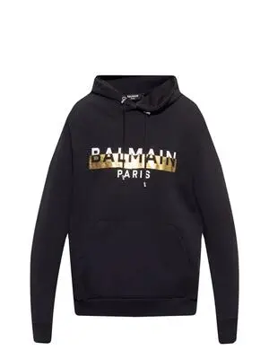 Balmain Logo Hooded Sweatshirt - Black