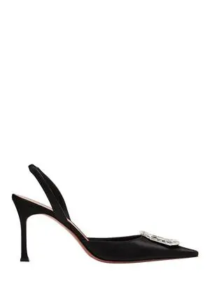Amina Muaddi Camelia Silk Crystal Halter Pumps - Black