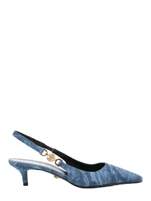 Versace 40mm Barocco-print Denim Pumps - Blue