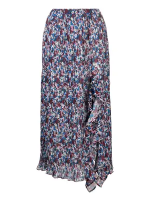 GANNI Floral-print Pleated Midi Skirt - Blue