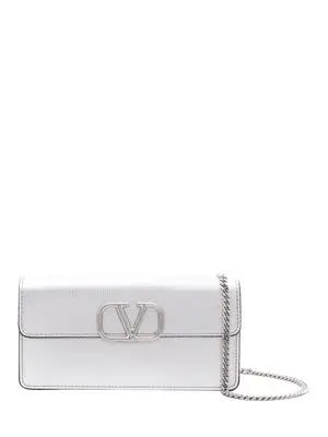 Valentino Garavani Vlogo Signature Metallic Wallet-on-chain - Silver